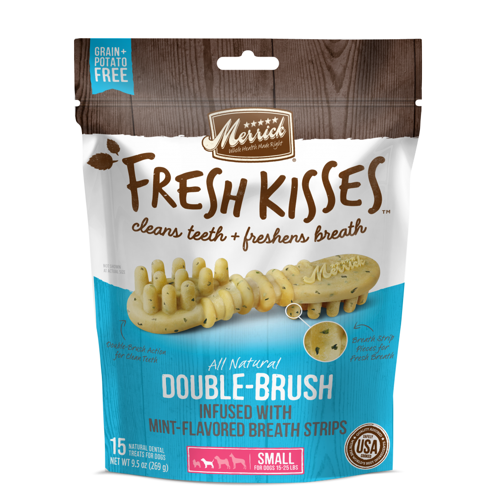 Merrick Fresh Kisses Grain Free Mint Breath Strips Small Dental Dog ...